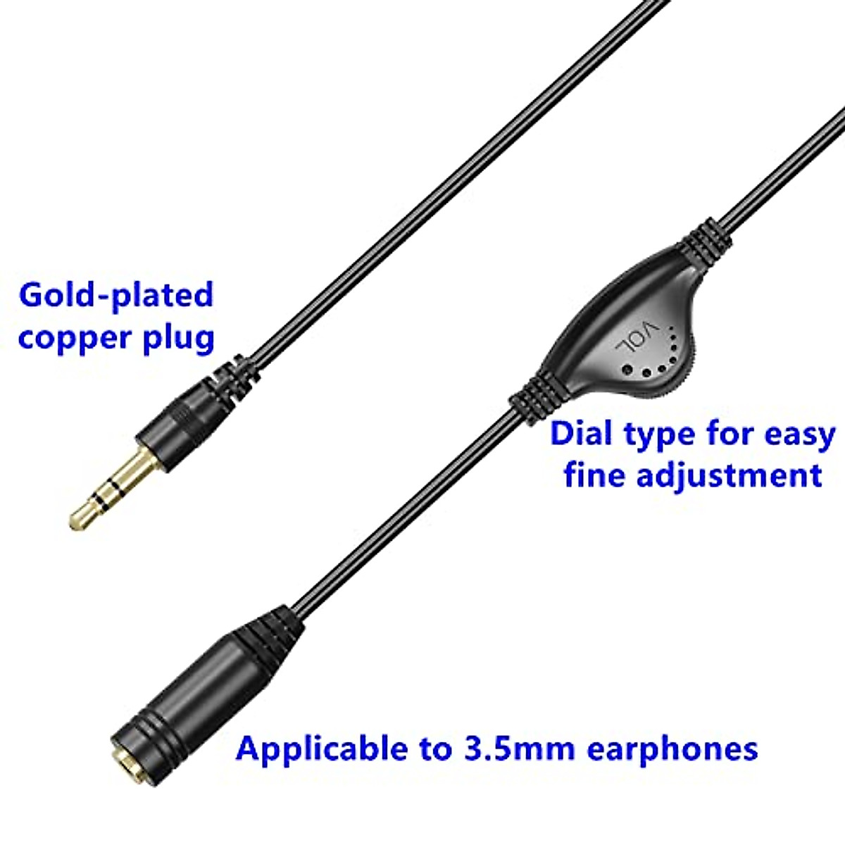 PChero 3.5mm Male to Female Stereo Audio Extension Adapter Cable with Volume Adjustment Control - 10inch