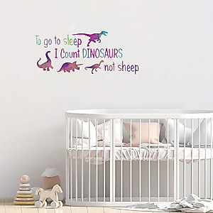 Dinosaur Wall Quote Decals to Go to Sleep I Count Dinosaurs Not Sheep Wall Decor Sticker Watercolor Dino Bedroom Wall Saying ( Real Peel and Stick)