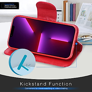 FYY Compatible with iPhone 13 Pro Case, [Kickstand Feature] Luxury PU Leather Wallet Case Flip Folio Cover with [Card Slots] and [Note Pockets] Case for iPhone 13 Pro 5G 6.1" Red