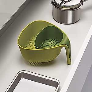 Joseph Joseph Nest Colanders Stackable Set with Easy-Pour Corners and Vertical Handle, 2-piece, Green