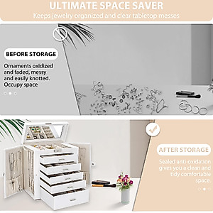 TORIBIO Jewelry Box, Jewelry Case with Small Travel Case Jewelry Storage Organizer, Large Storage Capacity, Faux Leather Jewelry Storage Case with 5 Drawers, for Girls/Women/Mother, White