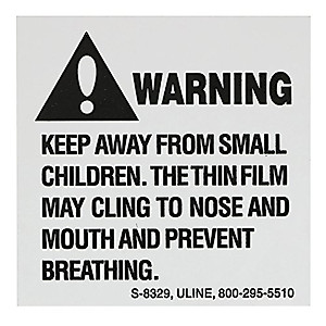 ULINE S-8329 500-Count 2x2-inch Bulk Packaged Suffocation Warning Labels for Child Safety