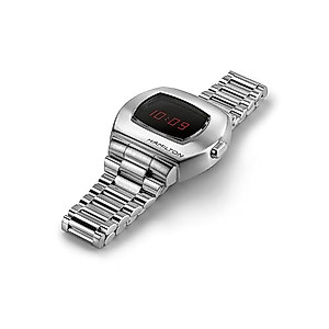 Hamilton Watch American Classic PSR Digital Quartz | Swiss Made | 40.8mm x 34.7mm Stainless Steel Case | Black Dial Digital Watch | Silver Stainless steel Bracelet (Model: H52414130)