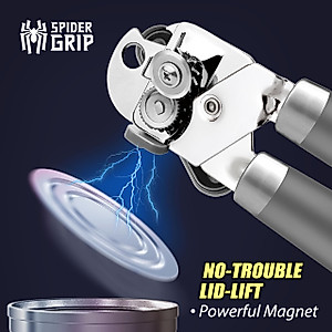 SPIDER GRIP Can Opener, No-Trouble-Lid-Lift Manual Handheld Can Opener with Magnet, Smooth Edge Safe Cut for Beer/Tin/Bottle, Big Turning Knob Anti-Slip Handle Good for Seniors with Arthritis