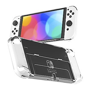 RHOTALL 3 in 1 Transparent Case for Nintendo Switch OLED, Clear Dockable Shell Compatible with Switch OLED and Joycon Controller, Comfort Grip Case with Shock-Absorption and Anti-Scratch Design