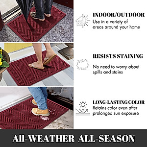 Yimobra Door Mat Outdoor Entrance with Water Freeing Port, Heavy Duty Non Slip Front Doormat Outdoor Indoor for Home Entranway, Patio Entrance Mats, Natural Rubber Backing, 29.5 x 17 Inch, Wine Red