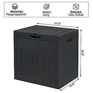 VINGLI Outdoor Storage Box, 33 Gallon Outdoor Deck Box for Patio Furniture Cushions, Garden Tools, etc. Patio Resin Deck Box with Side Handles for Garden, Yard, Patio