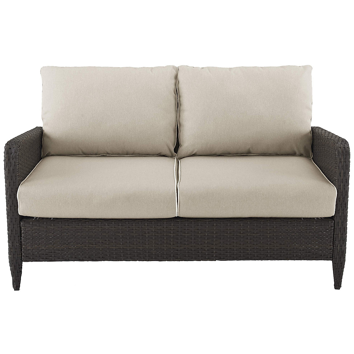 Crosley Furniture Kiawah Wicker Outdoor Loveseat, 2-Person Patio Couch for Porch, Deck, Backyard, Sand