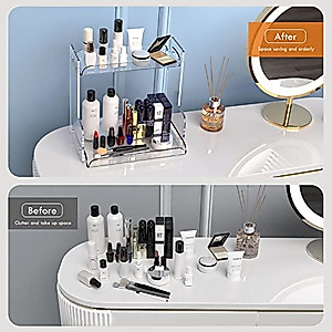 2 Tier Bathroom Countertop Organizer, Acrylic Vanity Tray for Spice Rack, Storage Shelf, Cosmetic & Make-up Storage, Under Sink Organizer for Bathroom, Kitchen, Living Room, Bedroom, Dressing Table