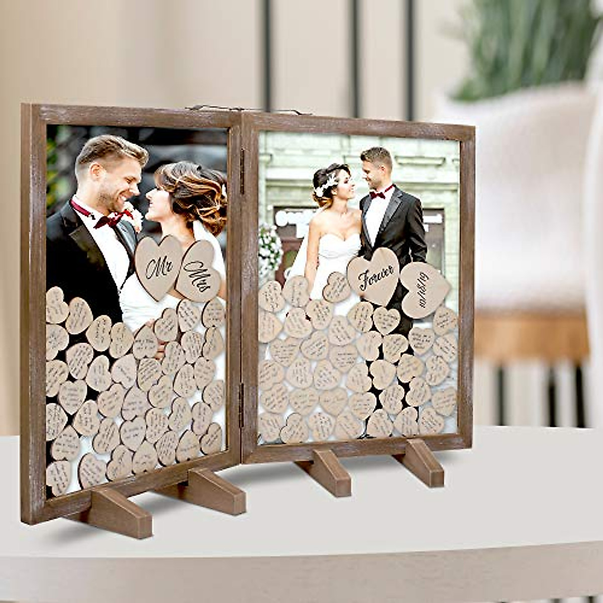 GLM Wedding Guest Book Alternative with Sign, 160 Hearts and 4 Large Hearts, Guest Book Wedding Reception, Rustic Wedding Decorations for Reception, Wedding Decor (Brown)