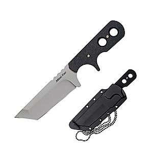 Cold Steel Mini Tac Tanto 3.75" AUS8A Razor-Sharp Plain Blade 3" Griv-Ex Handle Tactical Fixed Blade Neck Knife w/Secure-Ex Sheath