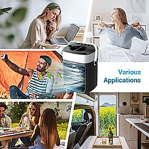 Dr. Prepare Portable Air Conditioner Rechargeable Personal Evaporative Air Cooler with 3 Powerful Speeds, Timer and 7 Color Night Light, Small Desk Cooling Fan for Room, Home, Office, Camping