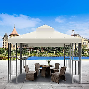 Sumfaller 10x10 FT Gazebo Replacement Canopy Top Cover Double Tiered Canopy Top Cover for Patio Garden Outdoor BBQ Roof Cover Grill Shelter (Beige)