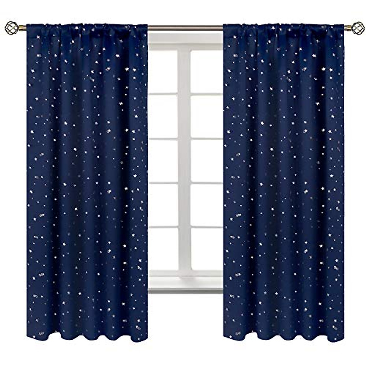 BGment Kids Blackout Curtains for Bedroom, Rod Pocket Room Darkening Curtains Decoration Thermal Insulation Window Drapes for Nursery, Children Room, 2 Panels, Each 42 x 63 Inch, Navy Blue