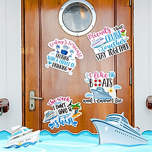 Geiserailie 5 Pcs Cruise Door Magnets Funny Cruise Ship Door Magnets Magnetic Cruise Door Magnet Sticker Decorations, 7.6 x 6.2 Inch (Fresh Style)