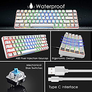 60% Mechanical Gaming Keyboard Blue Switch Mini 68 Keys Wired Type C Chroma RGB 18 Backlit Effects,Lightweight Gaming Mosue 6400DPI Honeycomb Optical,Gaming Mouse Pad for Gamers and Typists(Green)