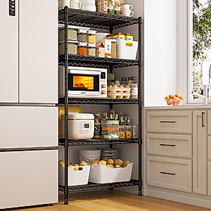 REIBII 1000LBS Wire Shelving Unit, 5 Tier Adjustable Metal Storage Shelves for Kitchen Pantry Office Steel Organizer Wire Rack for Narrow Space College Dorm School, 13.4" D x 23.2" W x 60" H, Black