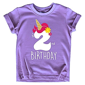 Unicorn 2nd Birthday Outfits for Toddler Girls Two Year Old 2 Shirt Girl Second (Purple, 2 Years)
