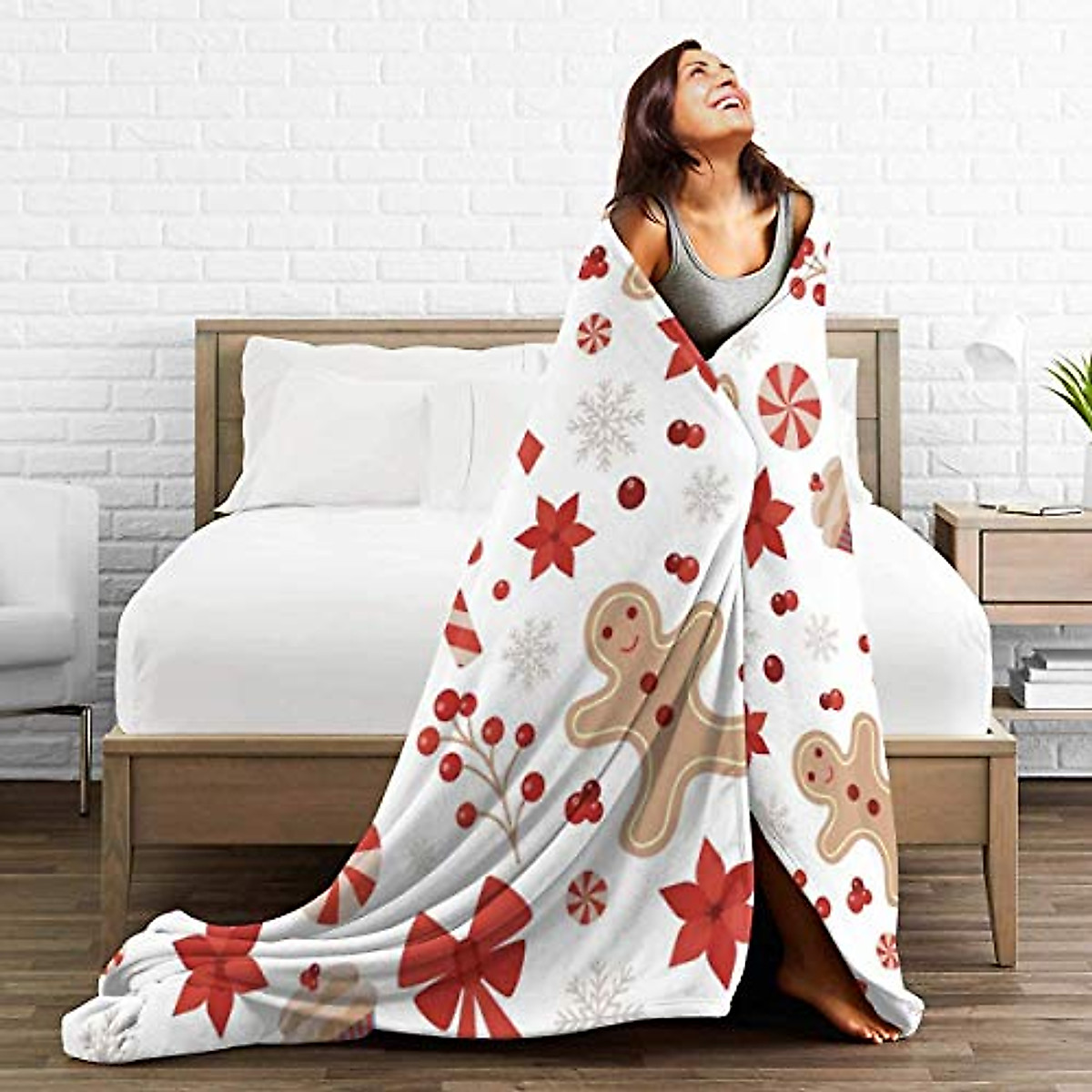 Moresunin Ultra-Soft Micro Fleece Gingerbread Man Throws Blanket Warm Anti-Pilling Flannel Plush Throw Lightweight Cozy Couch Blankets