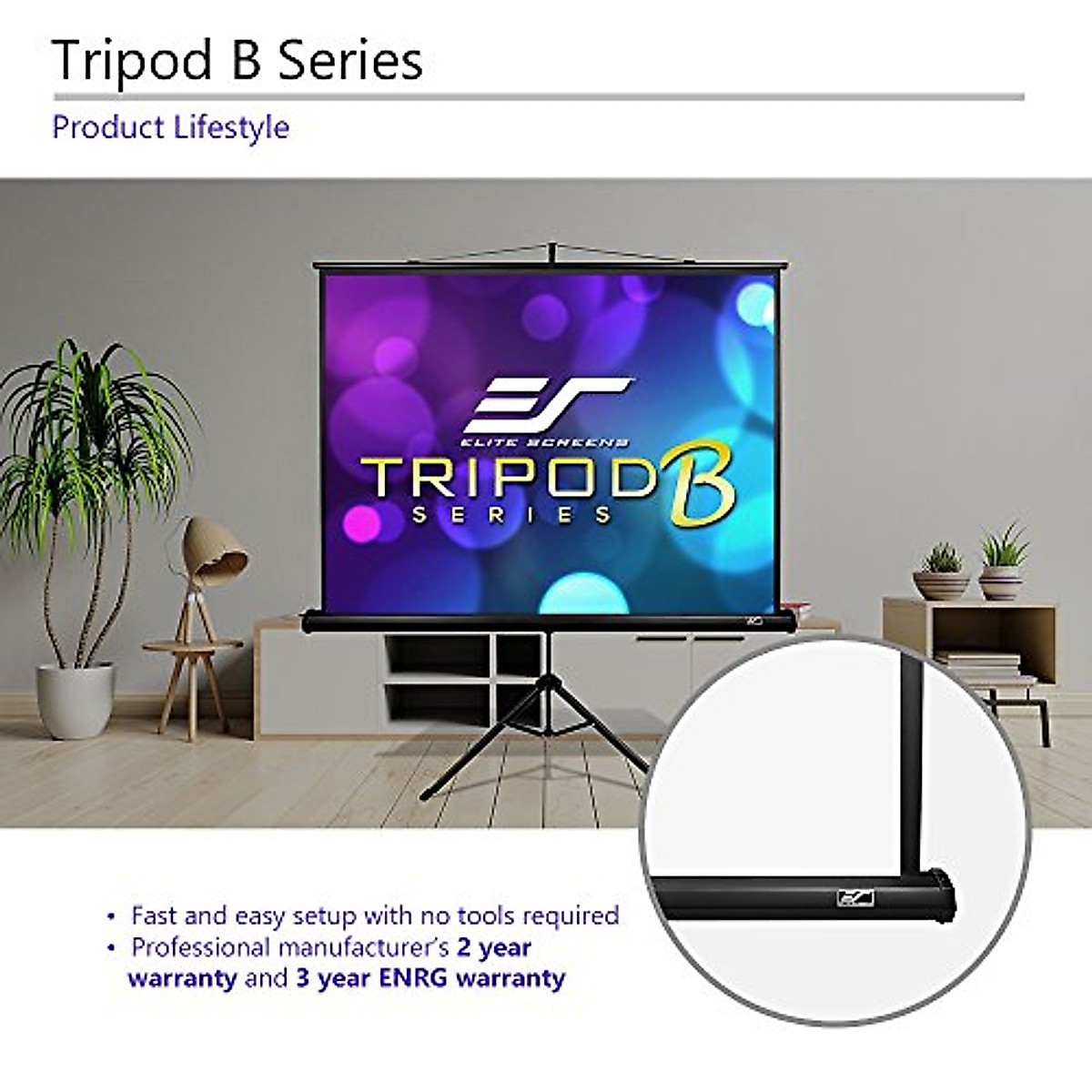 Elite Screens Tripod B, 50-INCH 1:1, Lightweight Pull Up Foldable Stand, Manual, Movie Home Theater Projector Screen, 4K / 8K Ultra HDR 3D Ready, US Based Company 2-YEAR WARRANTY, T50SB - Black