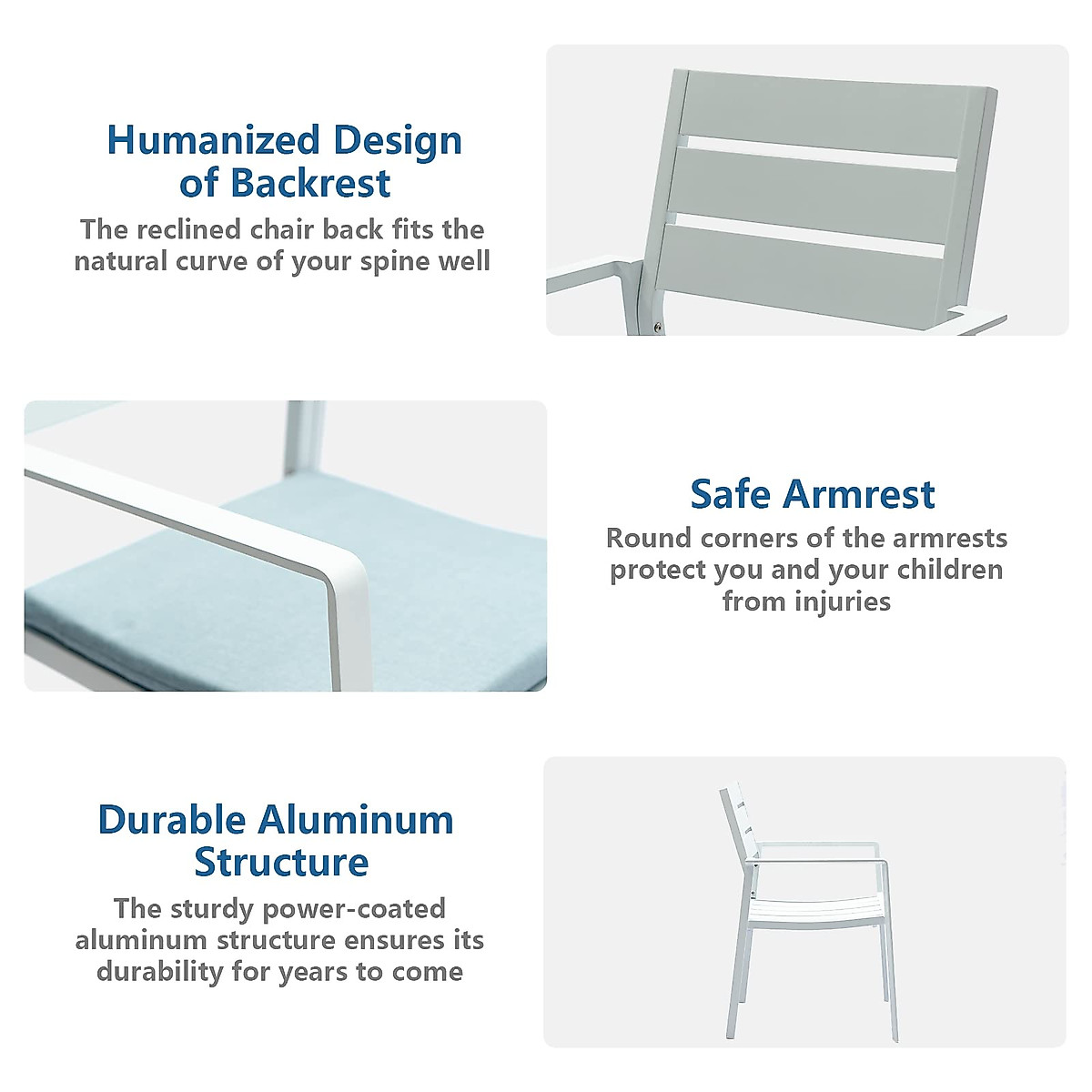 LebenLiebe Patio Dining Chairs Set of 2 Outdoor Stackable Dining Chair Aluminum Frame Outdoor Armchairs with Wide Seats for Backyard Garden,White Frame