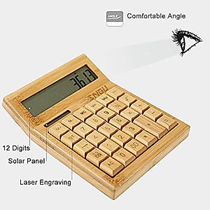 Sengu Functional Desktop Calculator Solar Power Bamboo Calculators with 12-Digit Large Display …