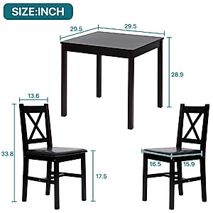 Dkelincs Dining Table Set for Small Space, 3 Peices Wood Kitchen Dinette Table with 2 Chairs, Modern Counter Height Dining Room Table for Kitchen,Dining Room, Restaurant, Dark Brown