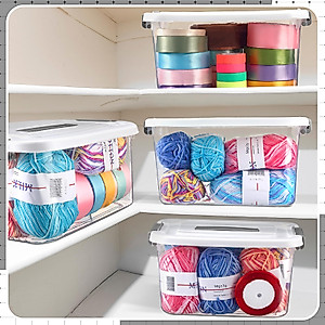 CroBlissful 2 Pcs Tall Yarn Storage Organizer Plastic Storage Bins with Lids Ribbon Organizer Clear Stackable Crochet Storage Container Holder for Thread Beads Ribbon Glitter Yarn