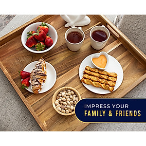 Extra Large (22") Square Premium Acacia Wood Ottoman Tray with Handles - Use for Serving Food in Style for Dinner, Breakfast, Snacks, BBQ, Entertaining Guests & More