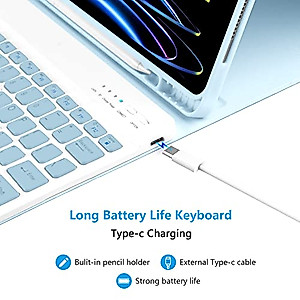 12.9 Keyboard Case 2022, 12.9" 6th/5th/4th/3rd (2022-2018) Gen Case with Keyboard, Wireless Bluetooth Magnetic Keyboards for 12.9" 2022 Case with Pencil Holder(Light Blue)