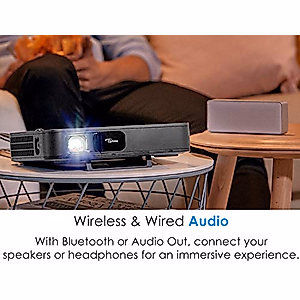 Optoma LH150 Portable 1080p LED Mini Projector with Battery, for Outdoor Movies or Office Presentations, 2.5 Hour Battery Life, USB Display Screen Mirroring, Smartphone Compatible, Black