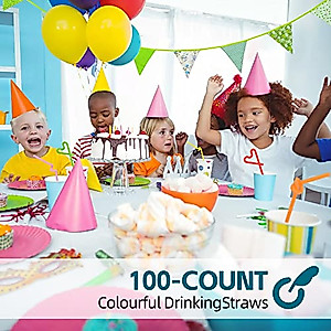 100PCS Flexible Plastic Straws, Colorful Disposable Bendy Party Fancy Straws13inch Extra Long Straws Party Decorations