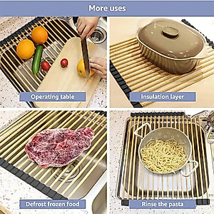 Strictly Sinks Stainless Steel Dish Drying Rack – Gold 21 X 13 Inches Roll Up Dish Drying Rack – Multipurpose Foldable Over The Sink Kitchen Drainer, Countertop Cooling Rack