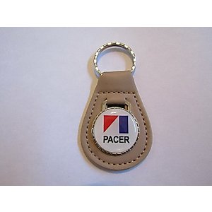 1975 1976 1977 1978 1979 AMC PACER LOGO EMBLEM LEATHER KEYCHAIN - BEIGE