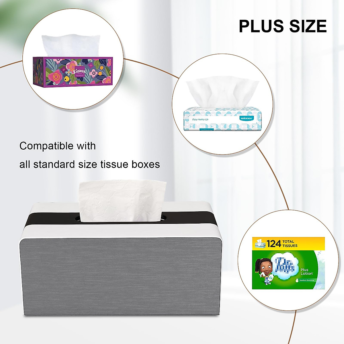 Tissue Box Cover, New PU Leather Kleenex Box Covers Rectangular Tissue Holder for Home/Office/Car Decoration 9.84"X5.59"X4.13" - Elegant Black&White