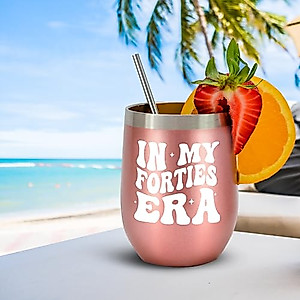 NewEleven 40th Birthday Gifts For Women - 40s Birthday Decorations For Women - 40 Year Old Gifts For Her, Women, Sister, Mom, Daughter, Best Friend - In My Forties Era Wine Tumbler - 12 Oz Tumbler