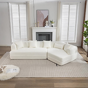 Tosaronia 125'' Comfy 4 Seat Curved Sofa, Modern Modular L Shape Sectional Couches with Boucle Fabric, Cloud Couch with Chaise Lounge for Living Room Apartment(White)