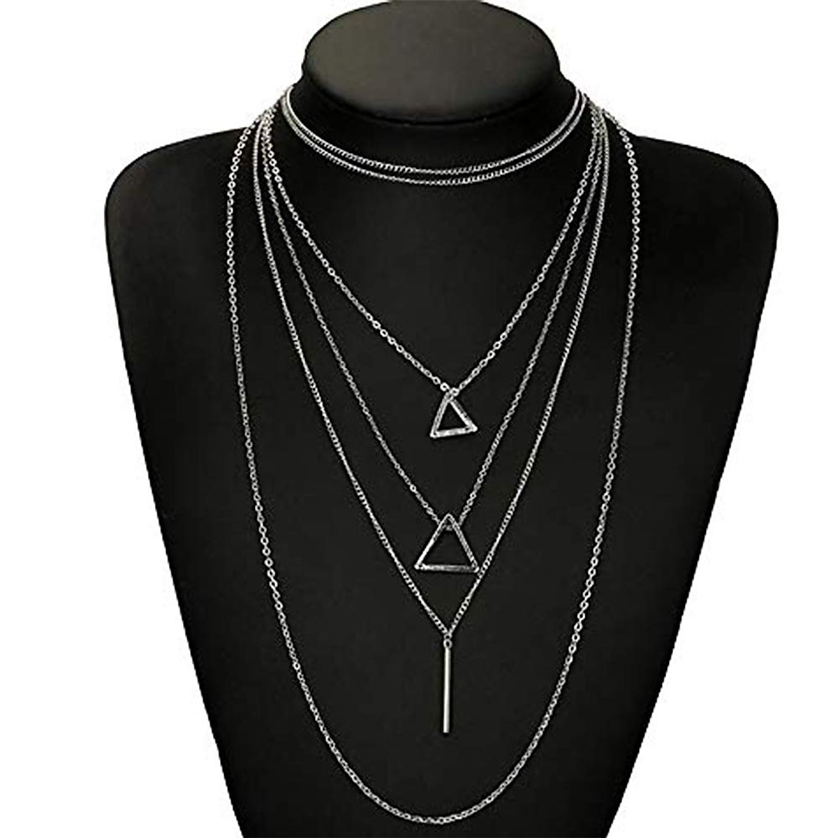 Anglacesmade Bohemia Layered Choker Necklace Silver Triangle Necklace Bar Necklace Geometric Necklace Bohemian Jewelry for Women and Girls