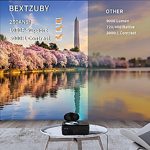 Movie Projector, Bluetooth Outdoor Projector Full HD 1080P 200" Display 9500 Lumen Brightness Compatible with TV Stick, Video Games, Phone, VGA, AV, TF, USB, HD