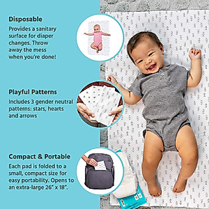 J.L. Childress Healthy Habits Disposable Changing Pads for Baby - Absorbent, No-Leaks, Diaper Changing Table Liners - Disposable Travel Changing Pads, 26" x 18" - Stars/Hearts/Arrows - Pack of 24