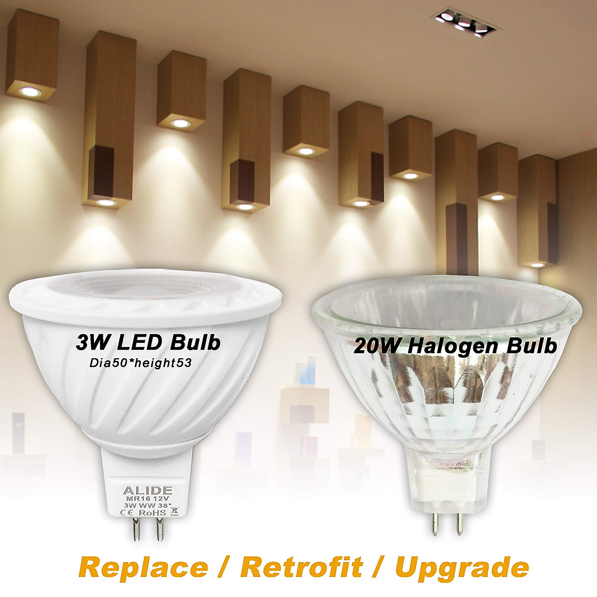 ALIDE MR16 3W Led Bulbs 20W Halogen Equivalent,2700K Soft Warm White,12V GU5.3 Low Voltage Bulb for Outdoor Landscape Flood Yard Garden Track Lighting,Non-Dimmable 270lm,38 Deg,6 Pack