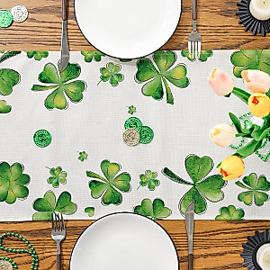 Siilues St. Patrick's Day Table Runner, St. Patrick's Day Decorations Shamrock Seasonal Spring Holiday Table Decorations for St. Patrick's Day Party Dining Table Decor (13'' x 72'')