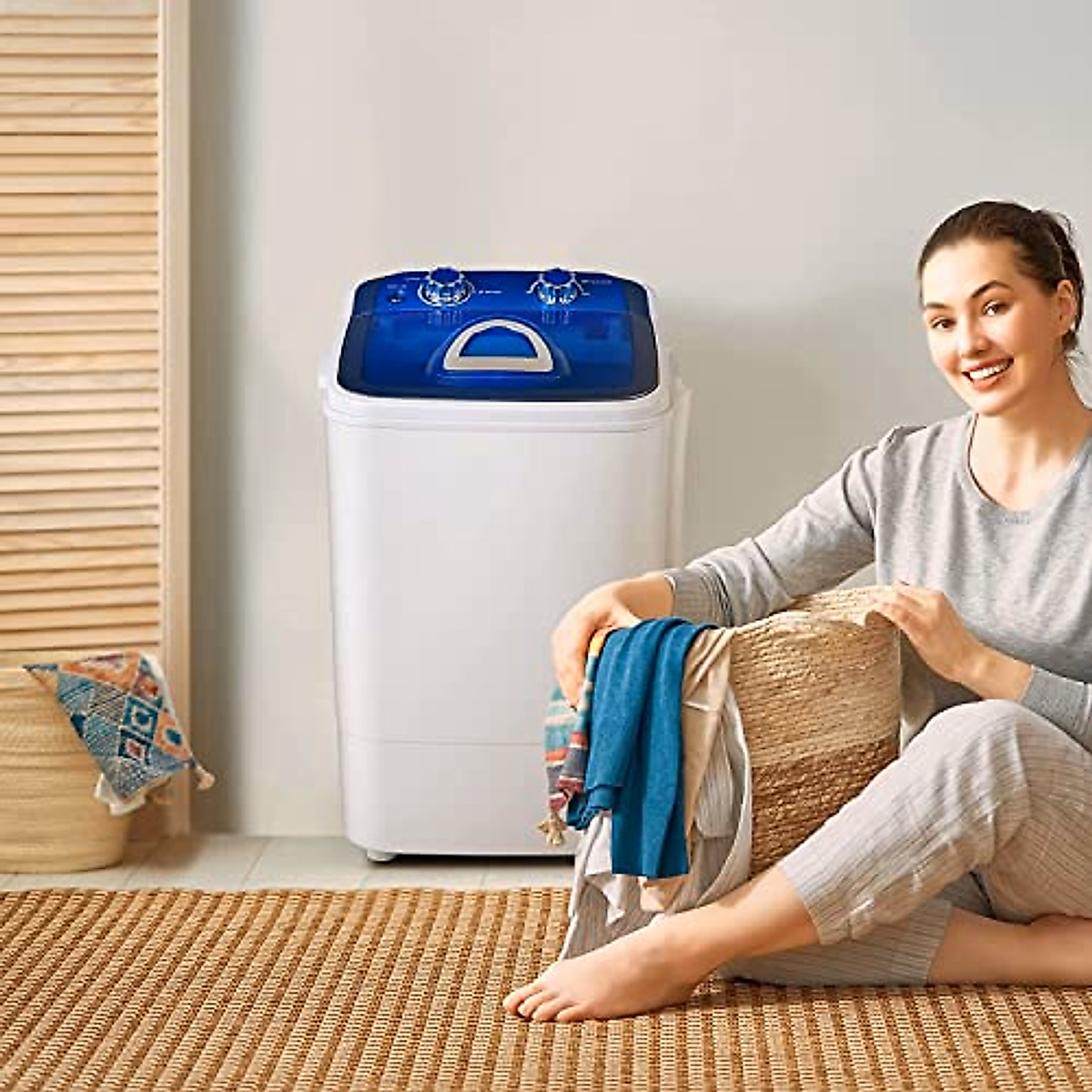 MamaHome DF-X4608-Blue Washing Machine Small Semi-Automatic Compact Washer Spin Cycle Basket, XPB46-1208-Blue, Blue