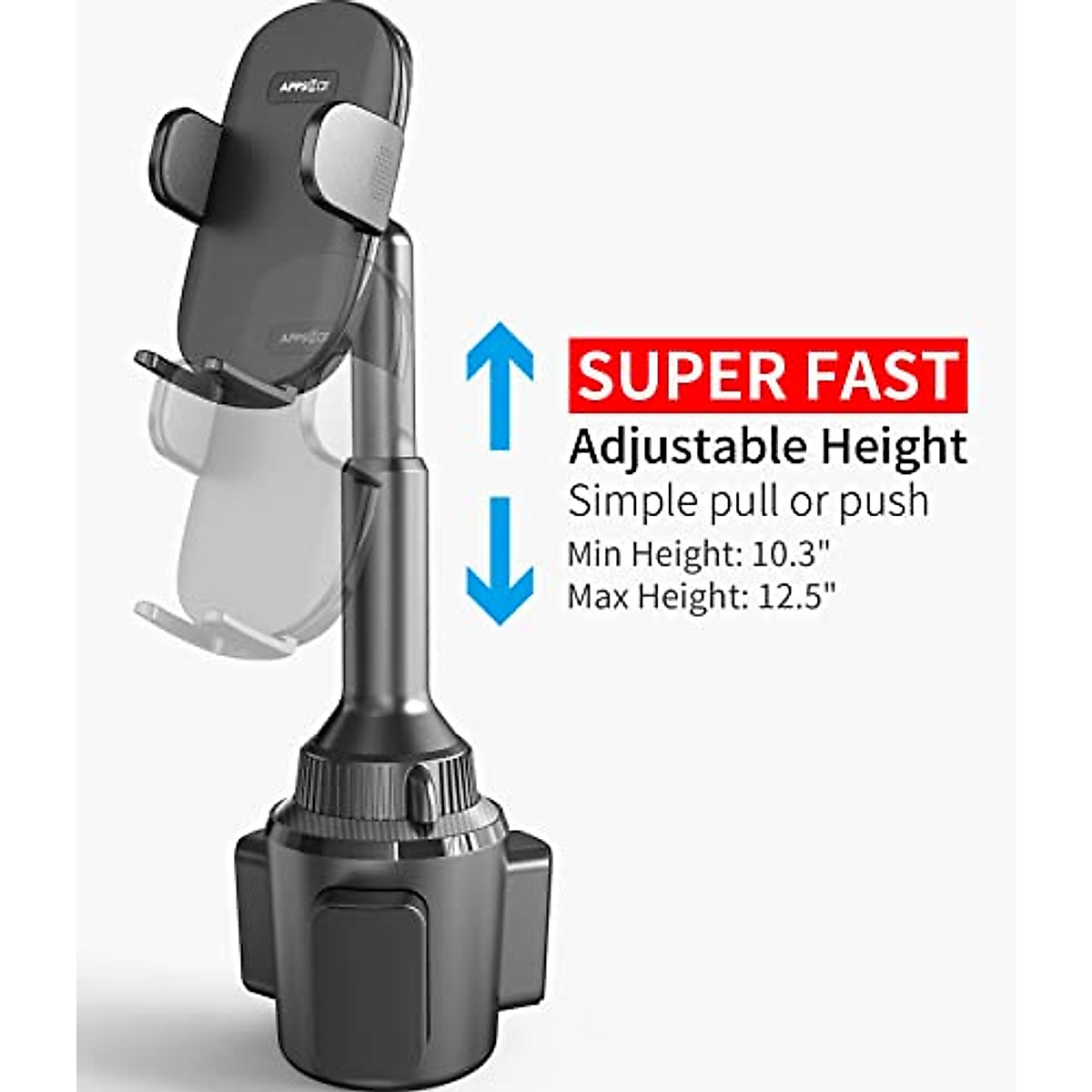 APPS2Car Solid Cup Holder Phone Mount for Car Truck with Quick Extension Long Arm Fast Swivel Adjustable Height 360 Rotatable, Low Profile Universal Mobile Mount Compatible with All Cell Phone iPhone