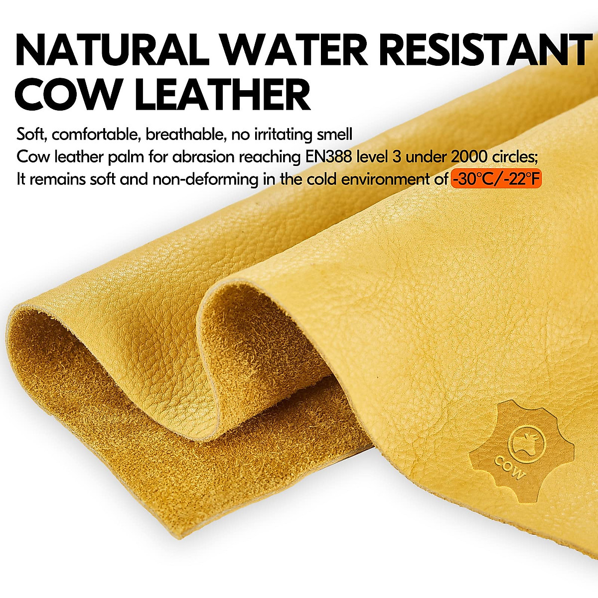 Vgo... 1Pair -30℃/-22°F or Above Cow Leather Warm Ski Gloves,Winter Snow Gloves,3M Thinsulate Waterproof Gloves(Size M,Black,CA2472FLWP)