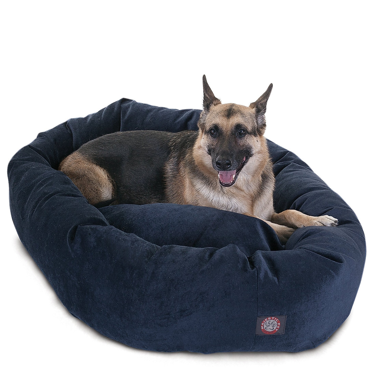 Majestic Pet 52 Inch Micro Velvet Calming Dog Bed Washable – Cozy Soft Round Dog Bed with Spine for Head Support - Fluffy Donut Dog Bed 52x35x11 (inch) – Round Pet Bed X- Large – Navy