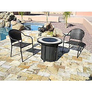 Hiland AFP-TTR Tile top 40,000 BTU Propane Fire Pit, Round, Bronze,Beige, Black