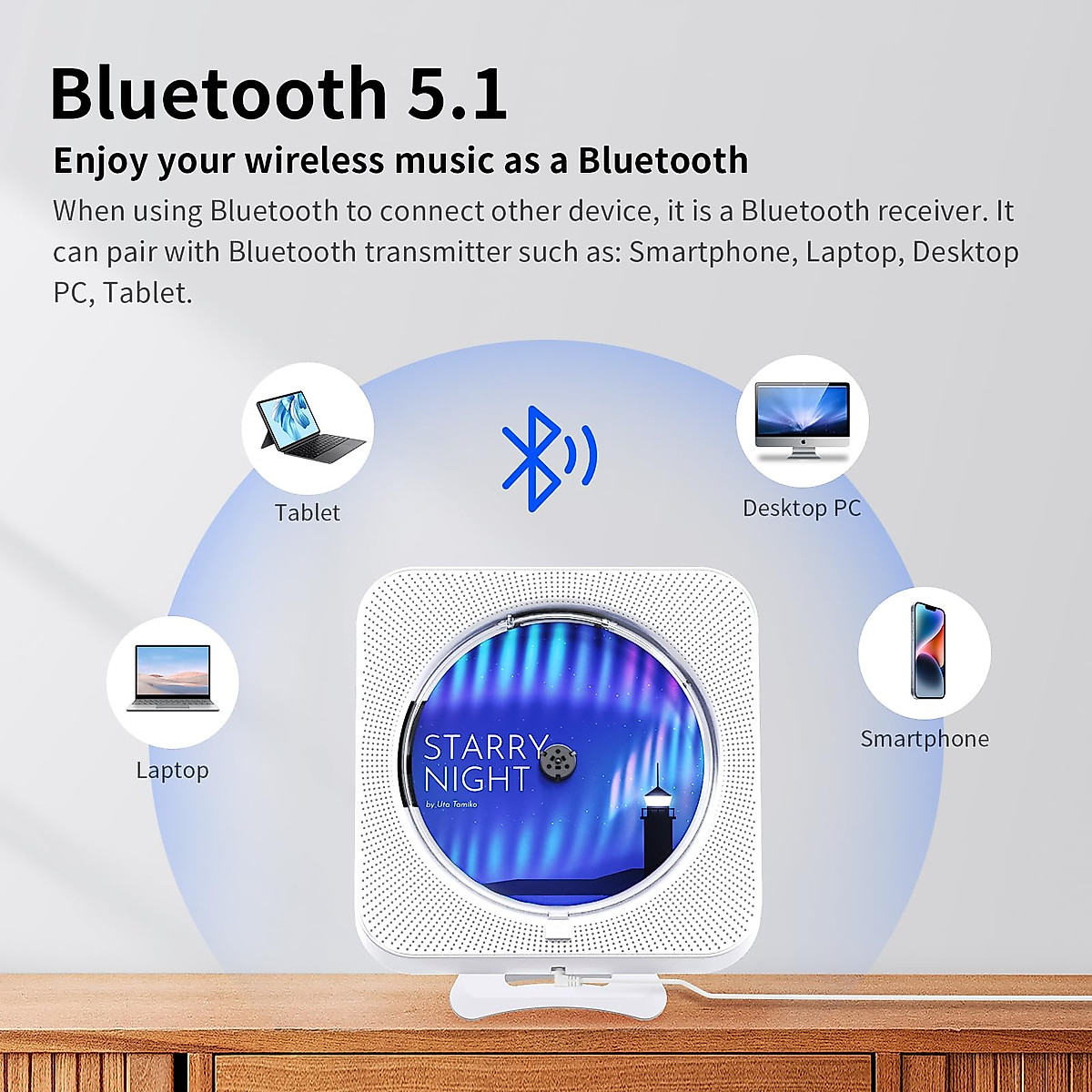 ZYOKATA CD Player Portable with Bluetooth 5.1 Desktop Music CD Player with Remote Control, Dust Cover, Boombox, FM Radio, LED Screen, Support AUX/USB Headphone Jack for Home