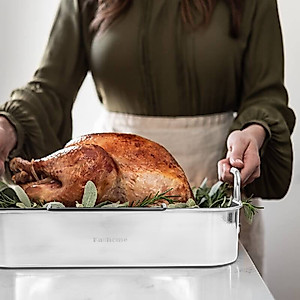 Kaiihome Roasting Pan with Nonstick Rack - 16 inch Stainless Steel Rectangular Turkey Pan with Non-stick U-Shaped Rack, Turkey Roaster Pan for Thanksgiving Party