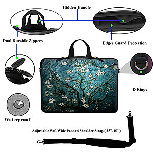 Meffort Inc 17 17.3 inch Laptop Carrying Sleeve Bag Case with Hidden Handle & Adjustable Shoulder Strap with Matching Skin Sticker and Mouse Pad Combo - Vincent Van Gogh Almond Blossoming